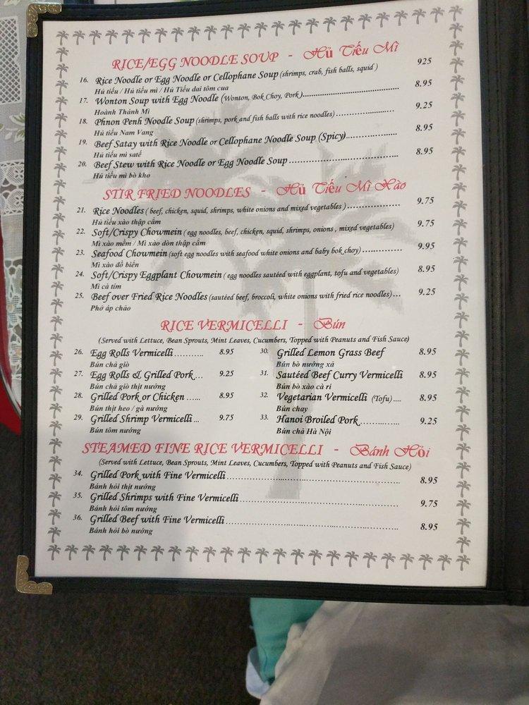 Menu at Kim Huong Vietnamese Restaurant, Salem
