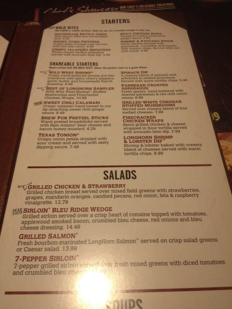 Menu at LongHorn Steakhouse, Georgetown