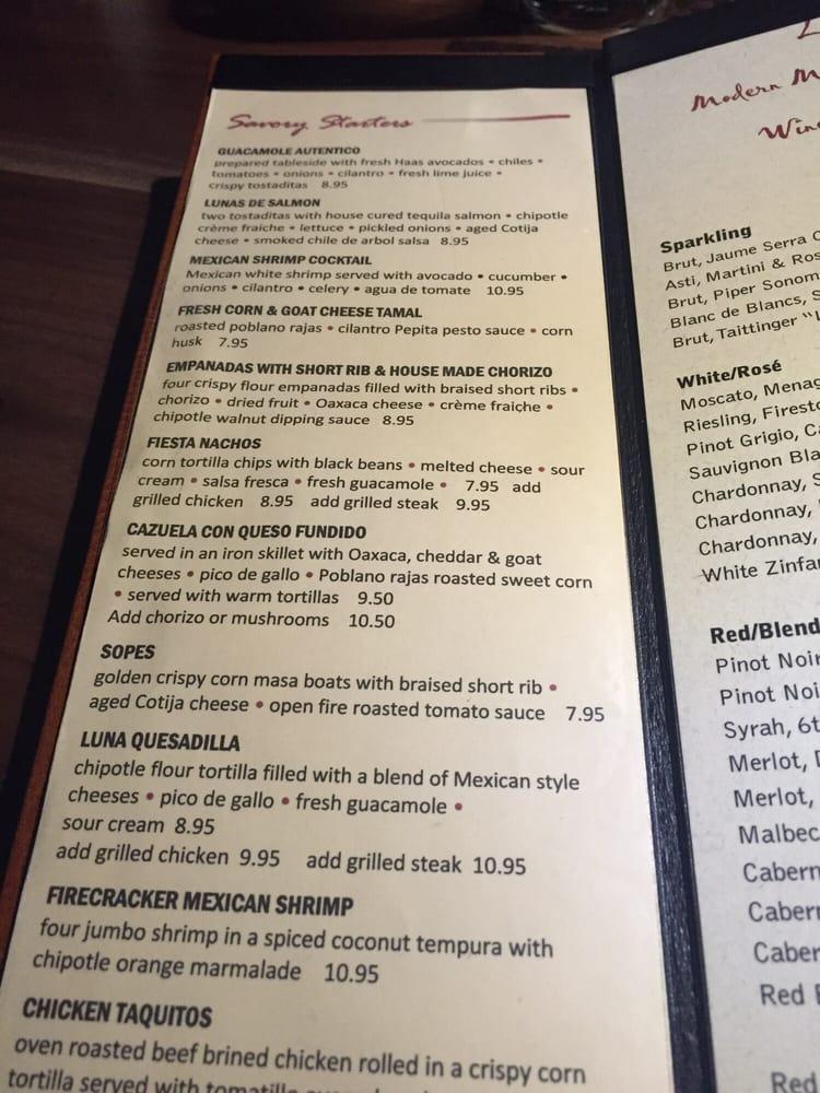 Menu at Luna Modern Mexican Kitchen restaurant, Rancho Cucamonga