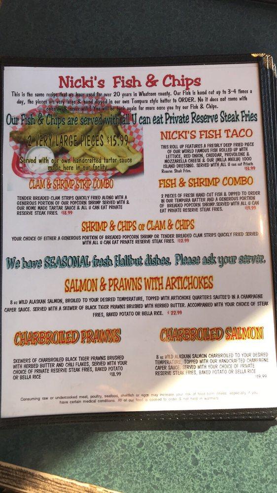 Menu at Nicki's Bella Marina restaurant, Bellingham
