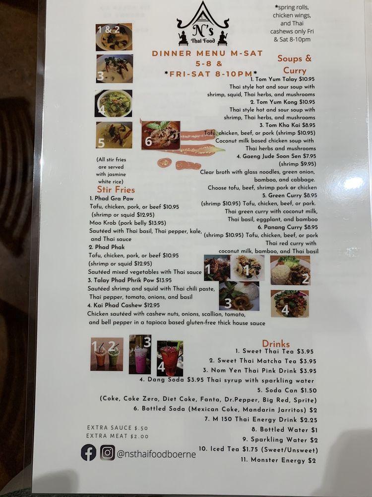 Menu at N's Thai Food restaurant, Boerne