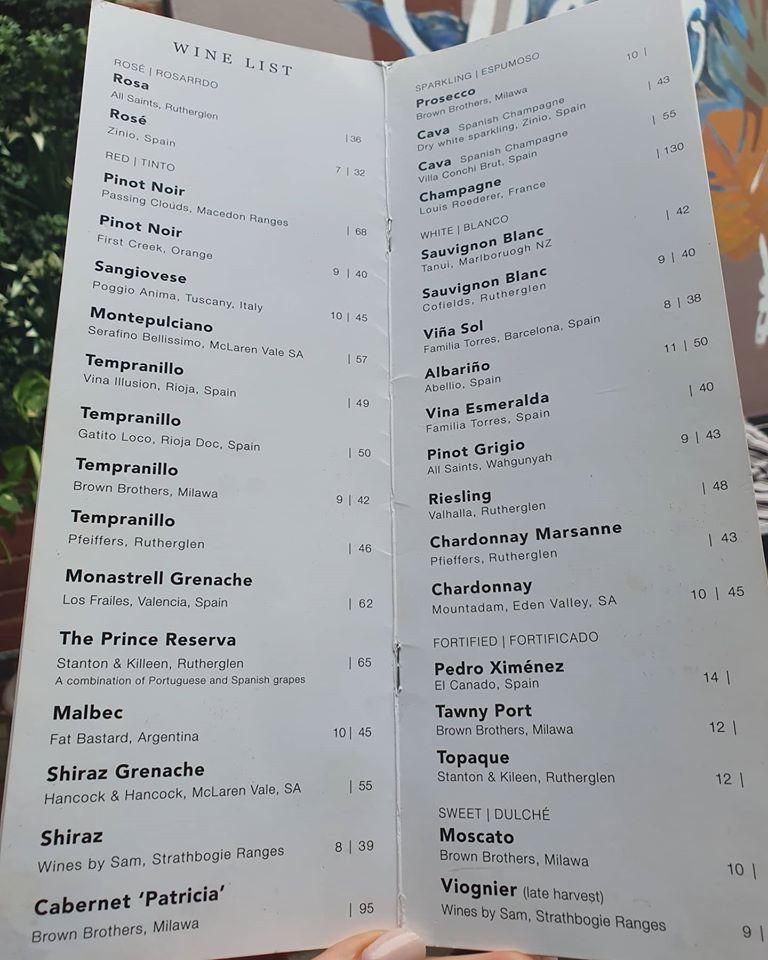 Menu at Saludos restaurant, Albury