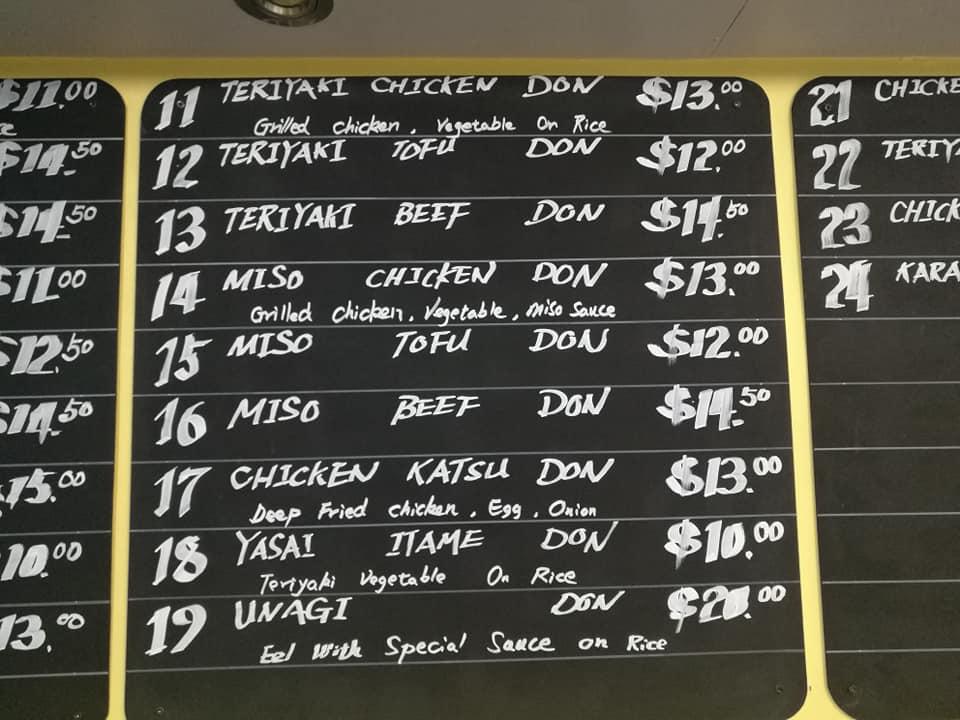 Menu at Shinjuku Sushi Bar, Dunedin