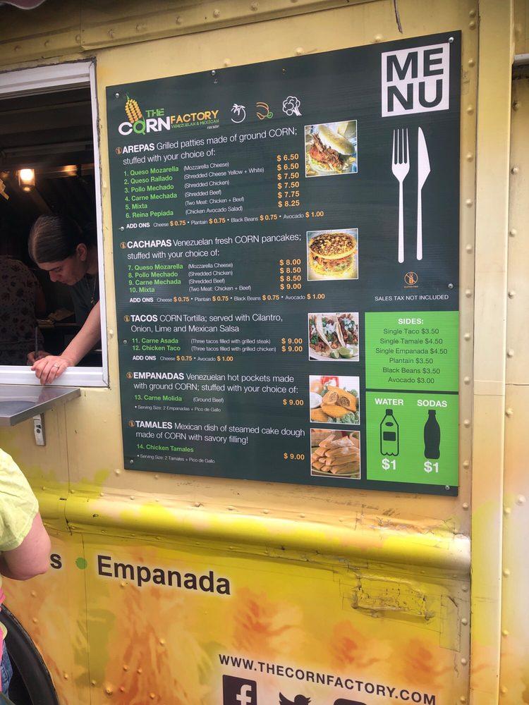 Menu at The Corn Factory, Washington