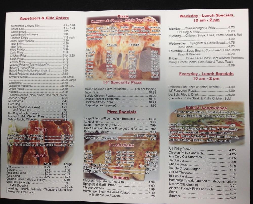 Menu at Tyler's Pizza pizzeria, Olive Hill
