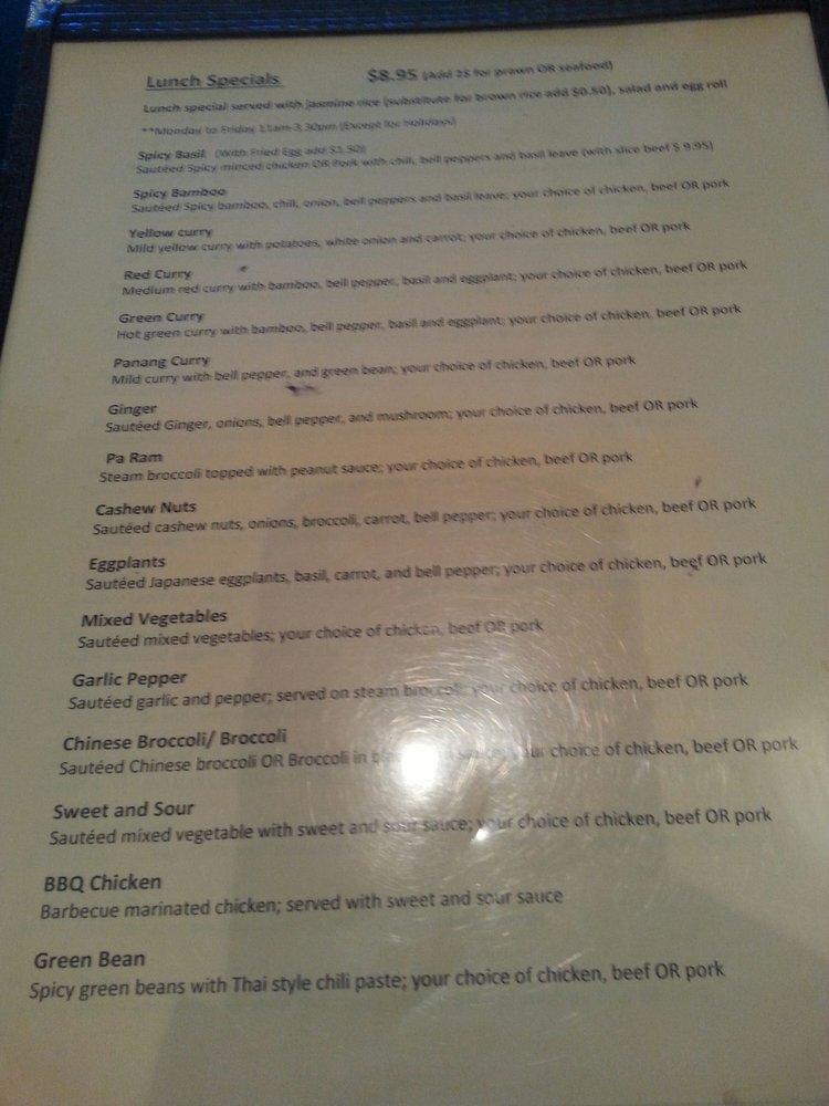 Menu at Vanda Thai restaurant, Walnut Creek