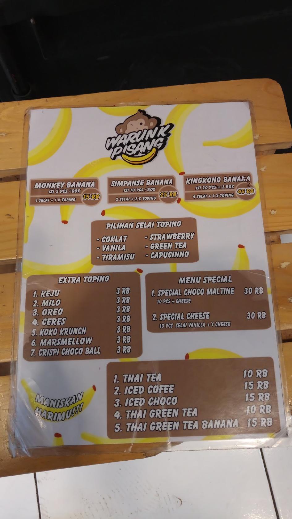 Menu at Warunk Pisang cafe, Garut, RV4X+9HX
