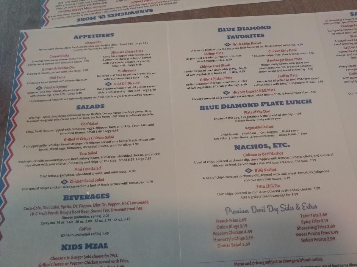 Carta de Blue Diamond Cafe, Morrilton, E Harding St