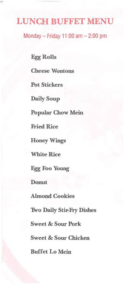 Menu at Kam Wong's Chow Mein restaurant, Anoka