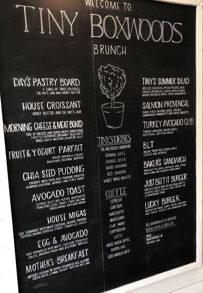 Menu at Tiny Boxwoods Austin restaurant, Austin