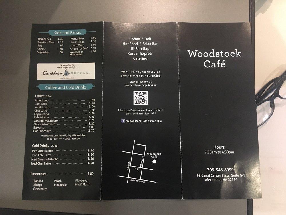 Menu at Woodstock Café cafe, Alexandria, 99 Canal Center Plaza # G1