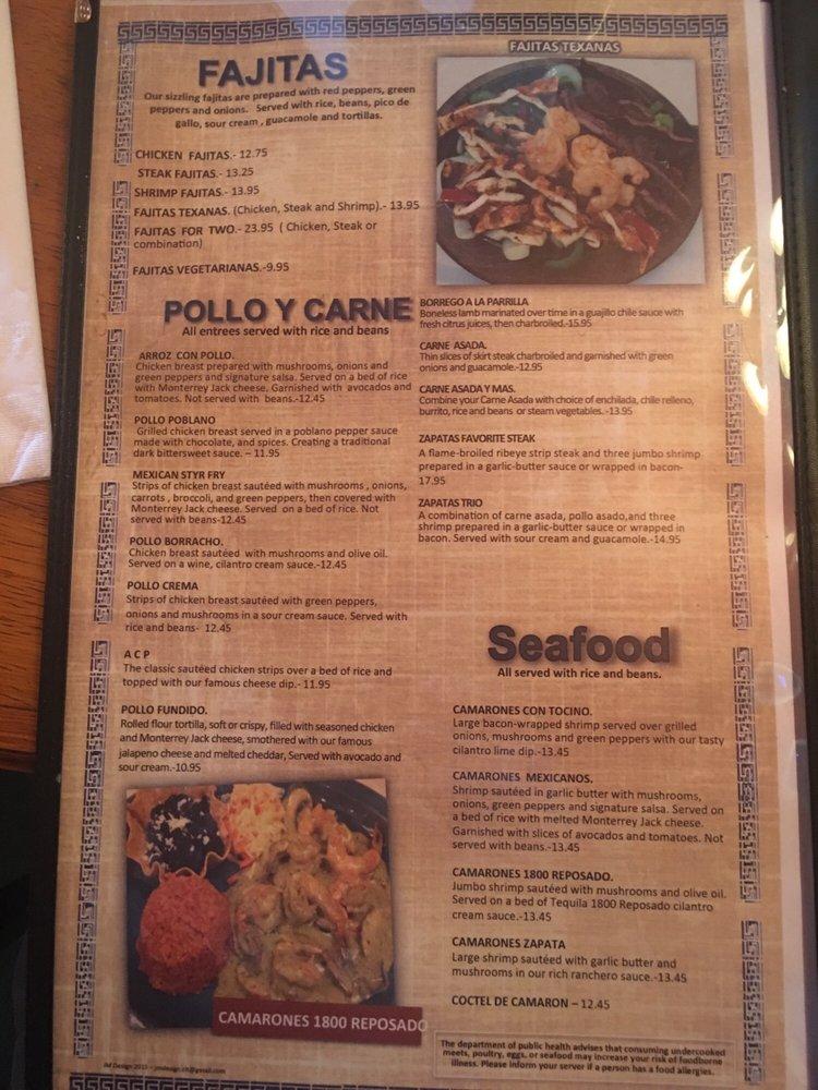 Menu at Zapata’s Restaurant, Cornelius, W Catawba Ave #102