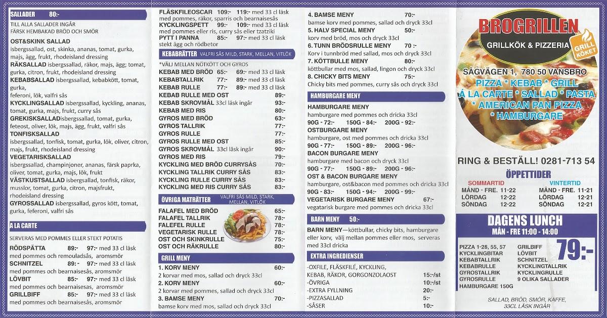 Menu at Brogrillen grillkök & pizzeria, Vansbro