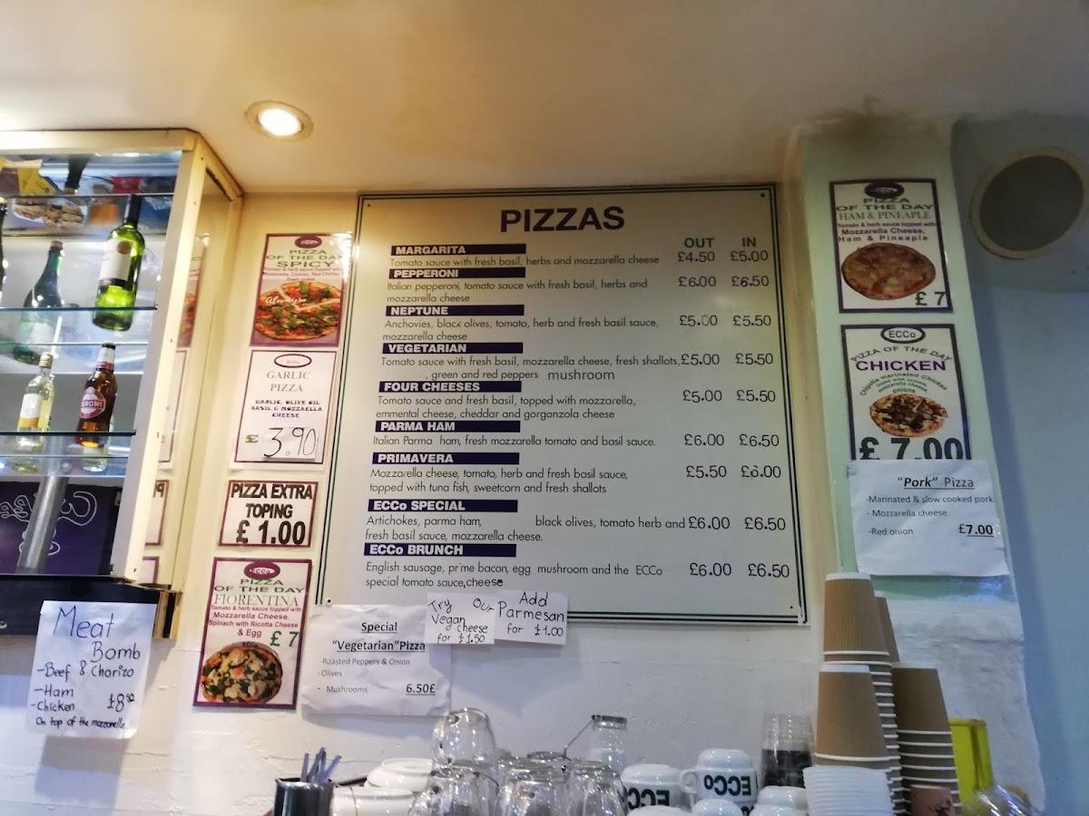 Menu at Ecco Pizza pizzeria, London, 186 Drury Ln