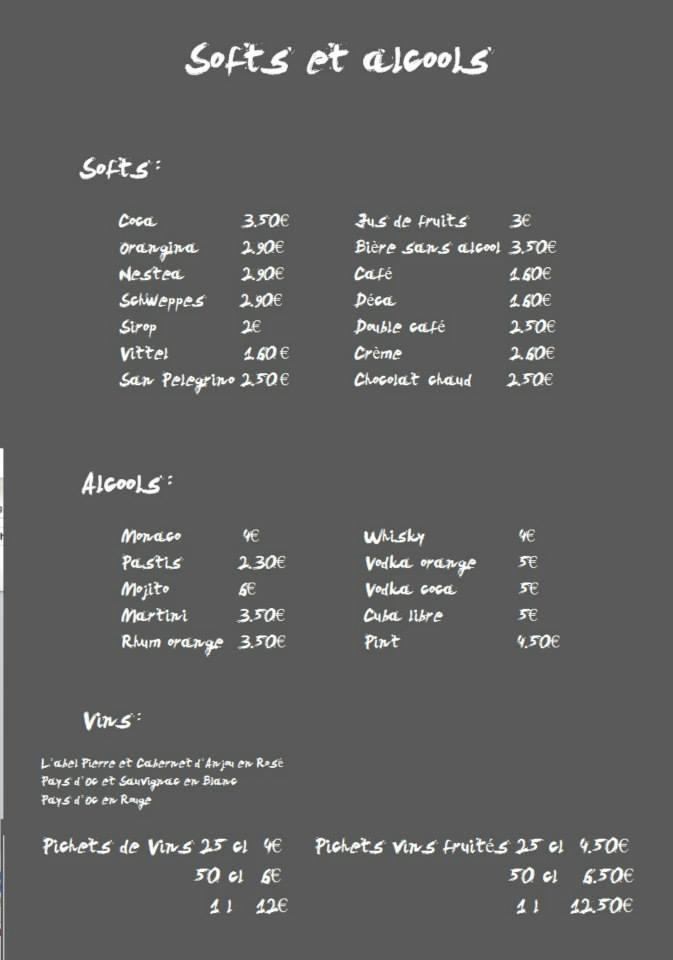 Menu au Festum pub et bar, France
