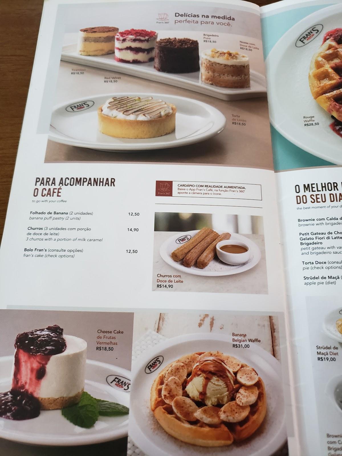 Menu em Fran's Café, Belém
