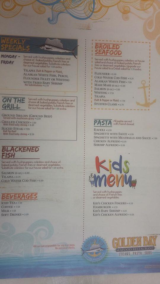 Menu at Golden Bay Seafood Restaurant, Columbia