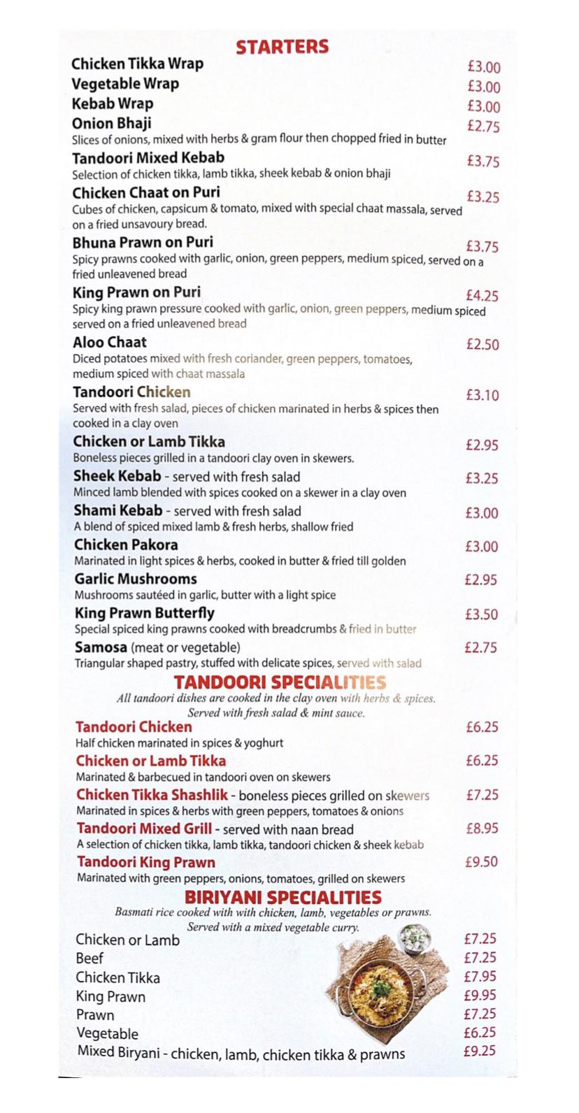 Menu at Indian Spice fast food, Whitehaven