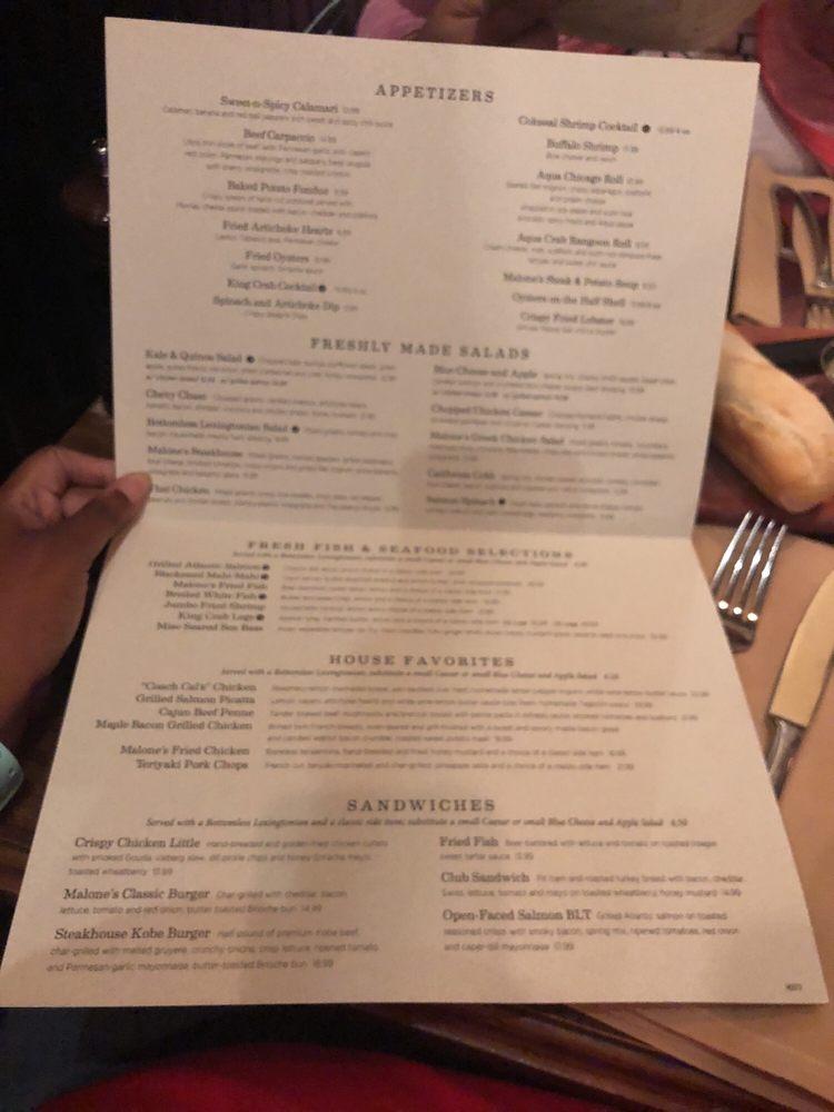 Menu at Malone's Lansdowne restaurant, Lexington, Tates Creek Rd