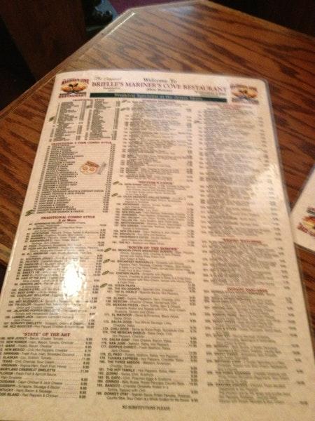 Menu at Mariner's Cove Restaurant, Brielle