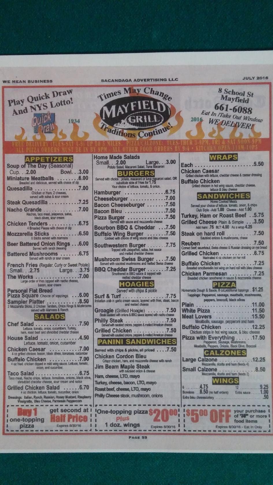 Menu at Mayfield Grill pub & bar, Mayfield