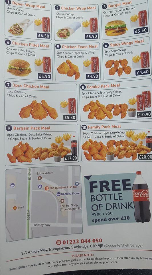 Menu at Rumbles Fish Bar Trumpington, Cambridge