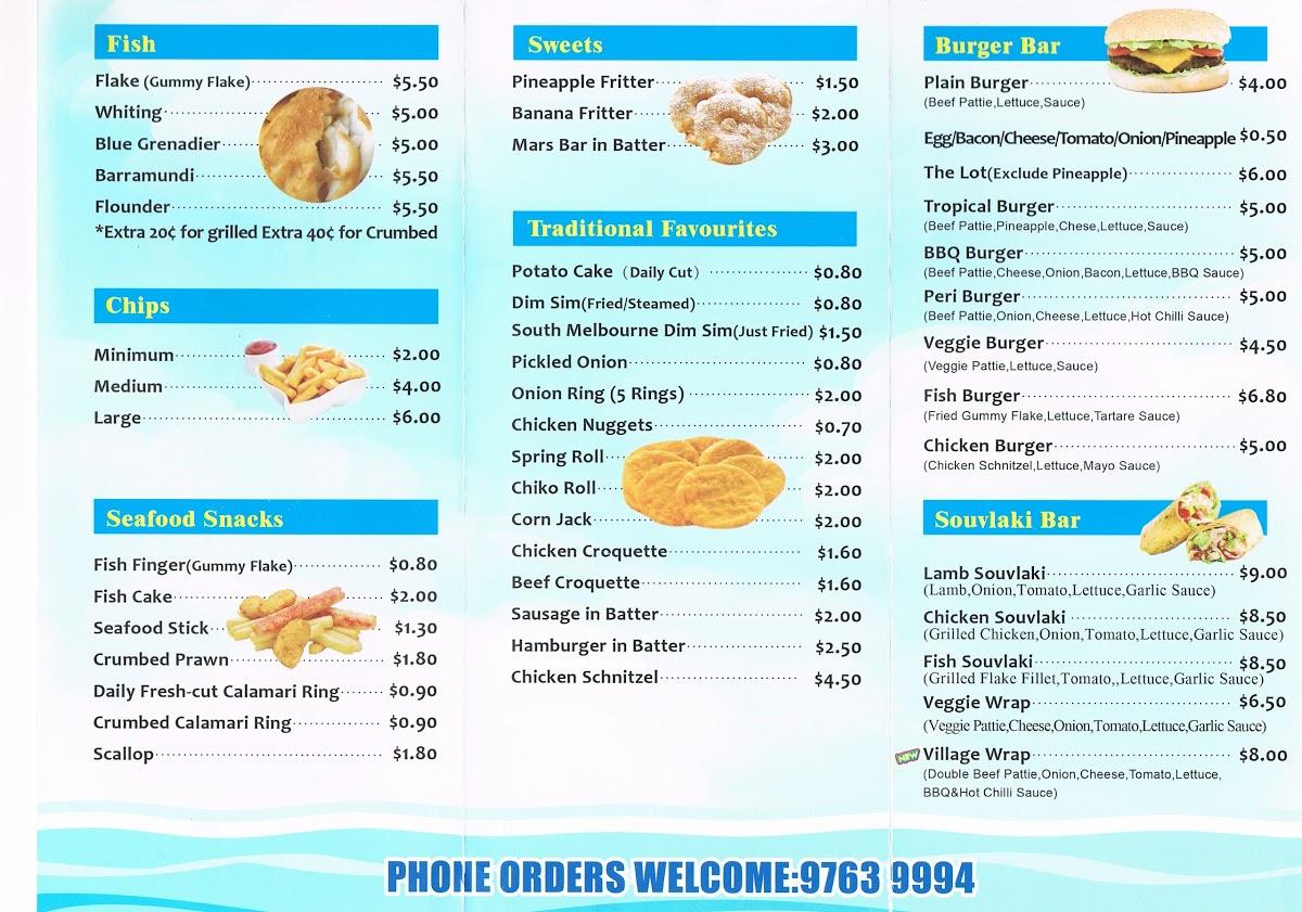 Menu at Scoresby Village Traditional Fish & Chips fast food, Scoresby