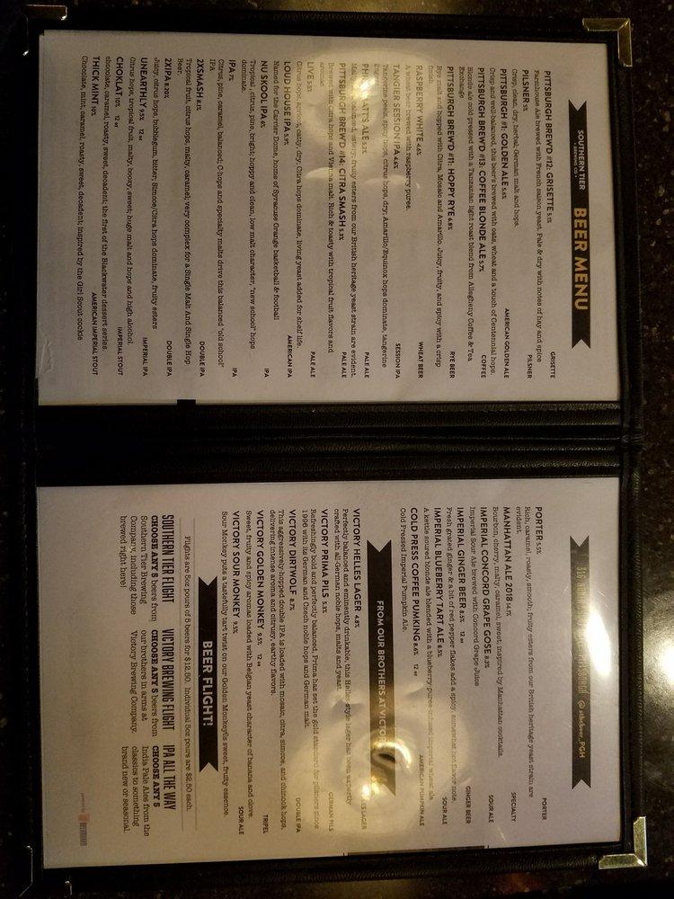 Menu at Southern Tier Brewery Pittsburgh restaurant, Pittsburgh