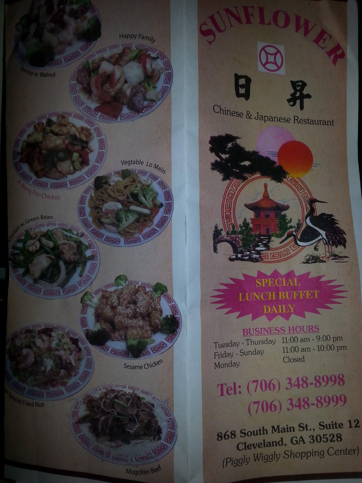 Menu at Sunflower restaurant, Cleveland