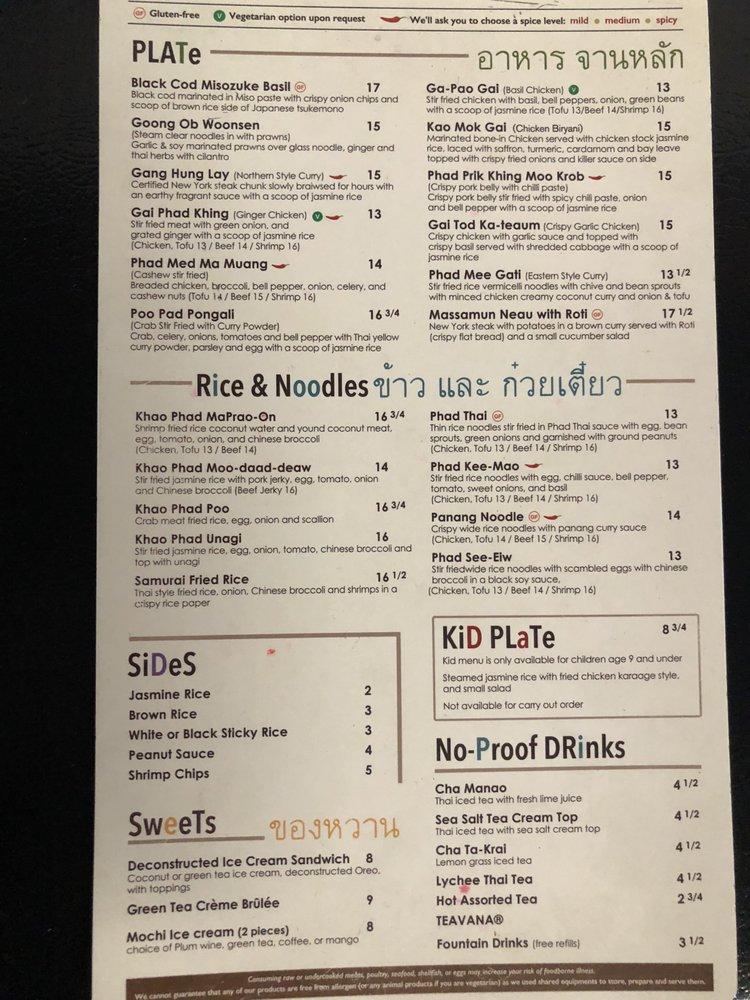 Menu at Thai by Day restaurant, Edmonds