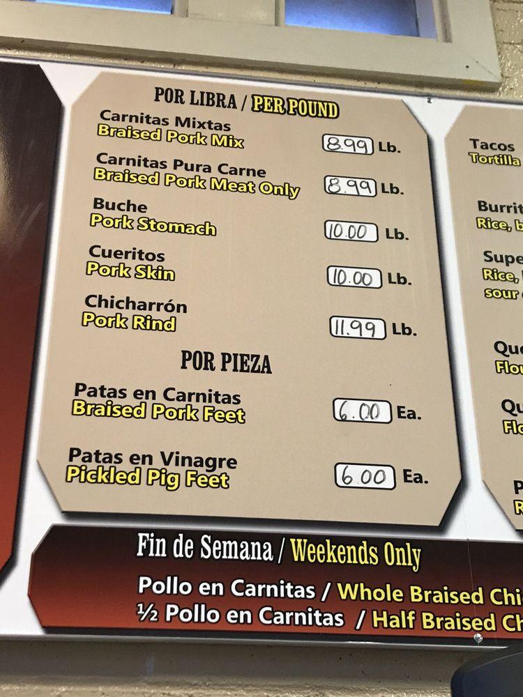 Menu at Carnitas El Rincón - Vallejo fast food, Vallejo, 818 Tennessee St