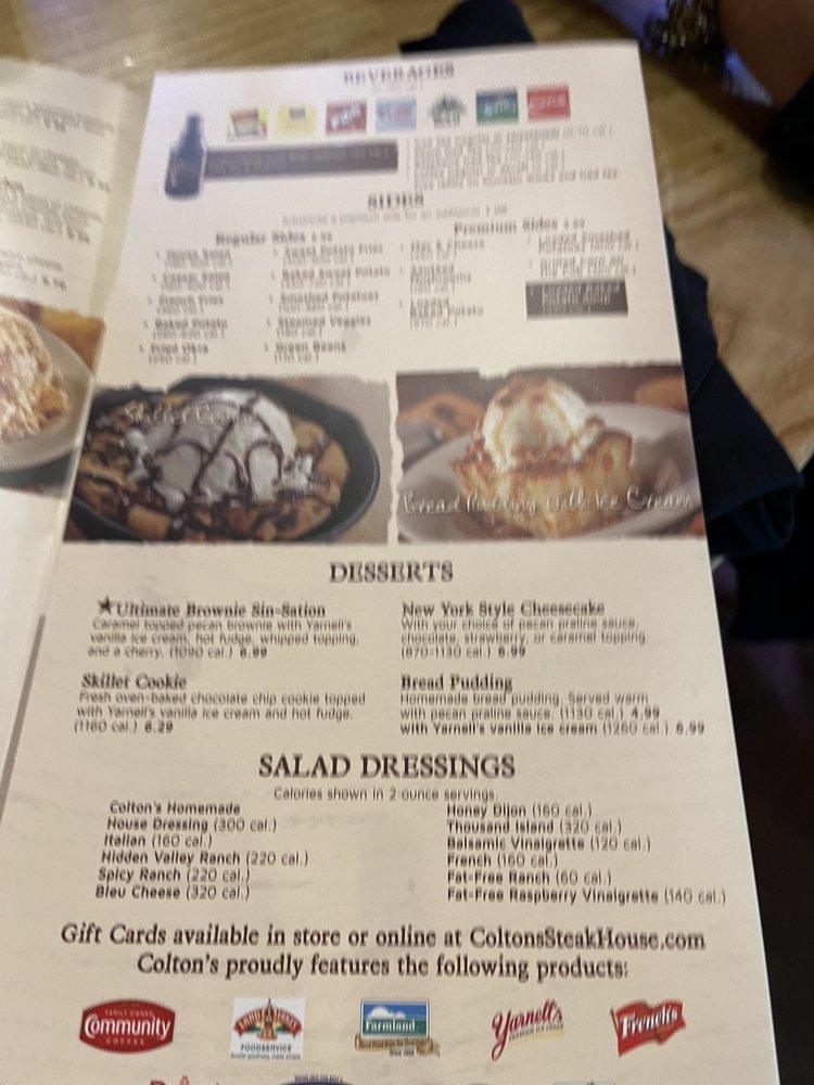 Menu at Colton's Steak House & Grill steakhouse, West Plains