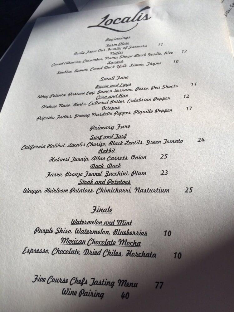 Menu at Localis restaurant, Sacramento