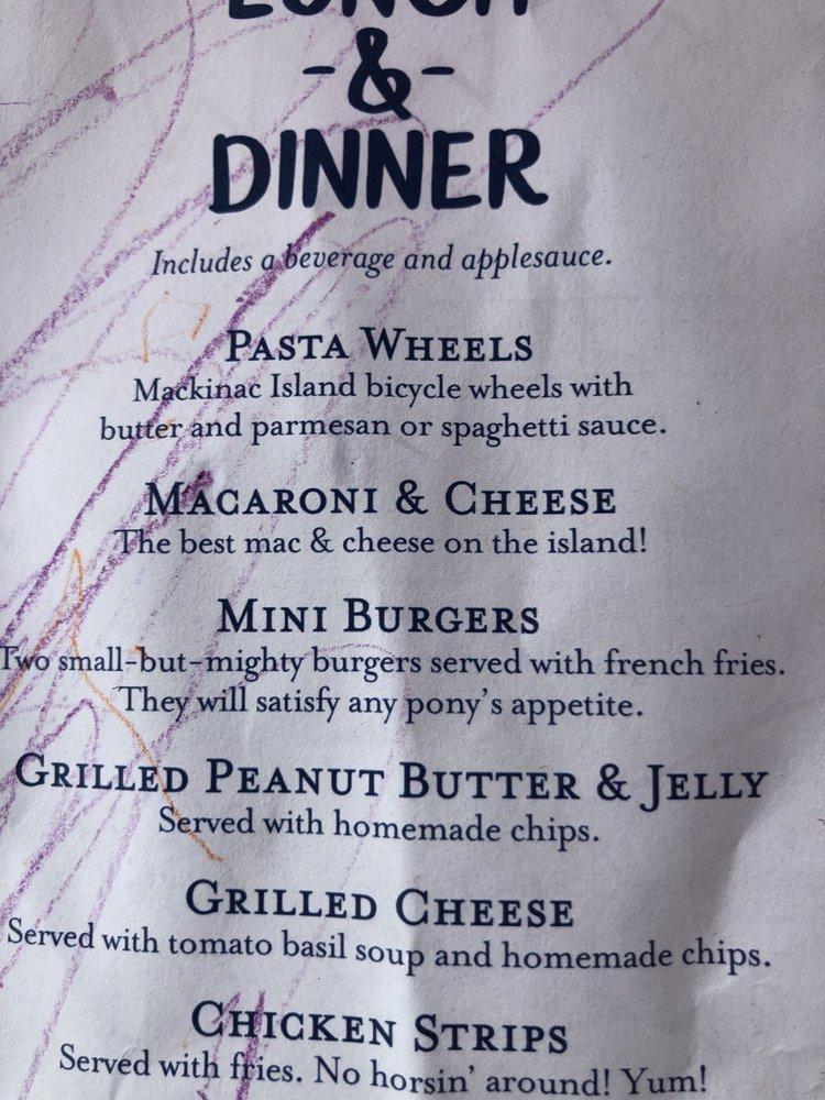 Menu at Pink Pony pub & bar, Mackinac Island