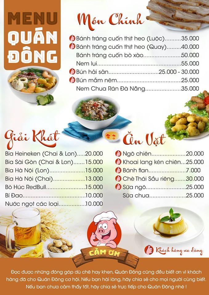 Menu at Quán Đông - Bánh tráng cuốn thịt heo Đà Nẵng restaurant, Hai ...