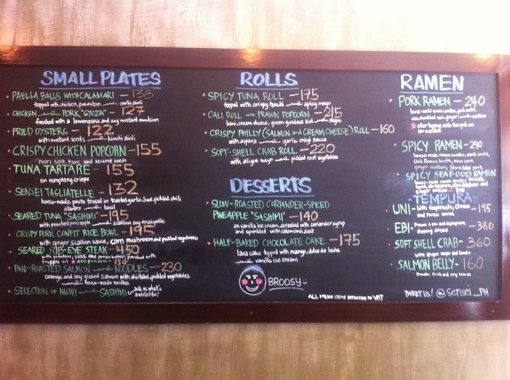 Menu at Sensei restaurant, Parañaque, 181 Aguirre Ave