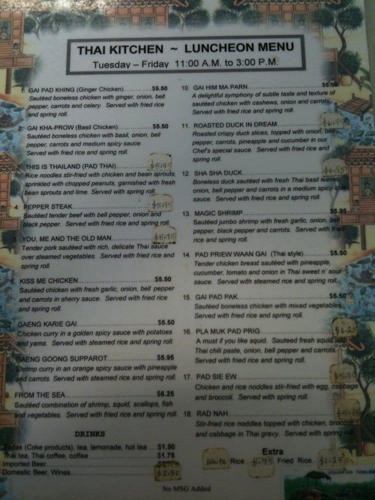 Menu at Thai Kitchen restaurant, Evans