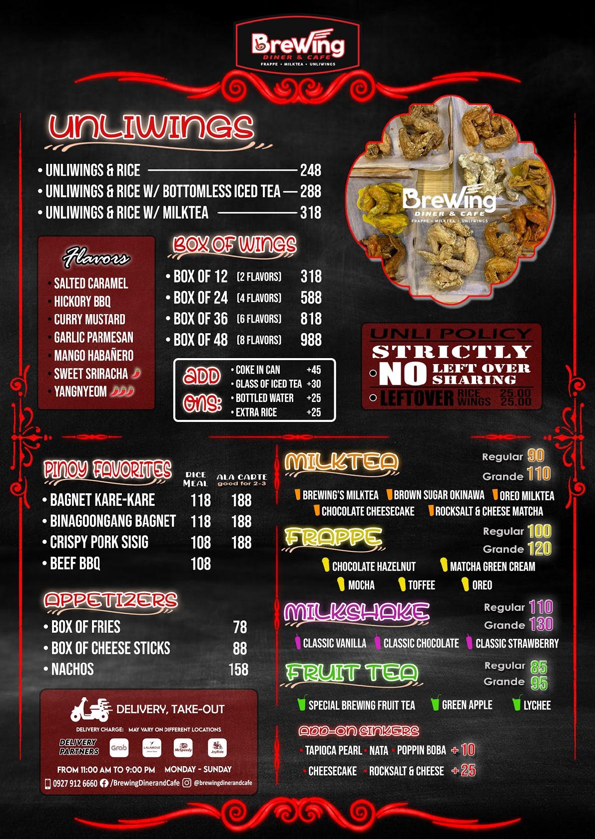 Menu at Brewing Diner & Cafe, Las Pinas
