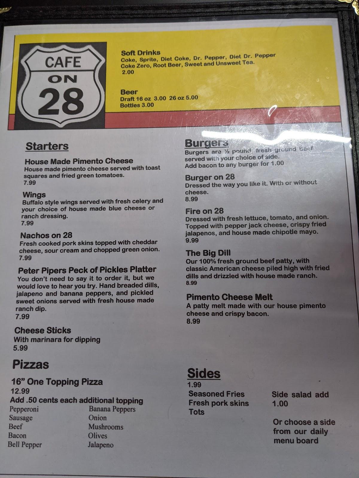 Menu at Cafe on 28, Whitwell