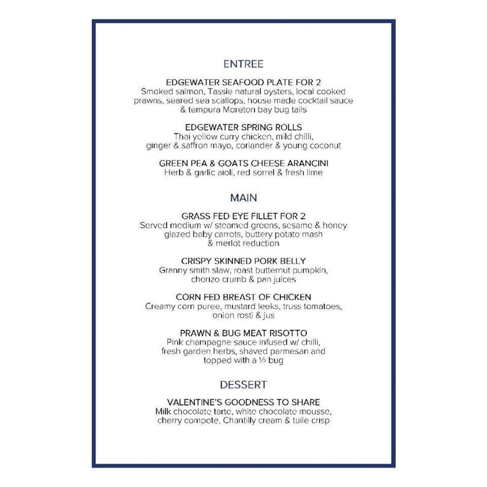 Menu at Edgewater Dining & Lounge restaurant, Surfers Paradise