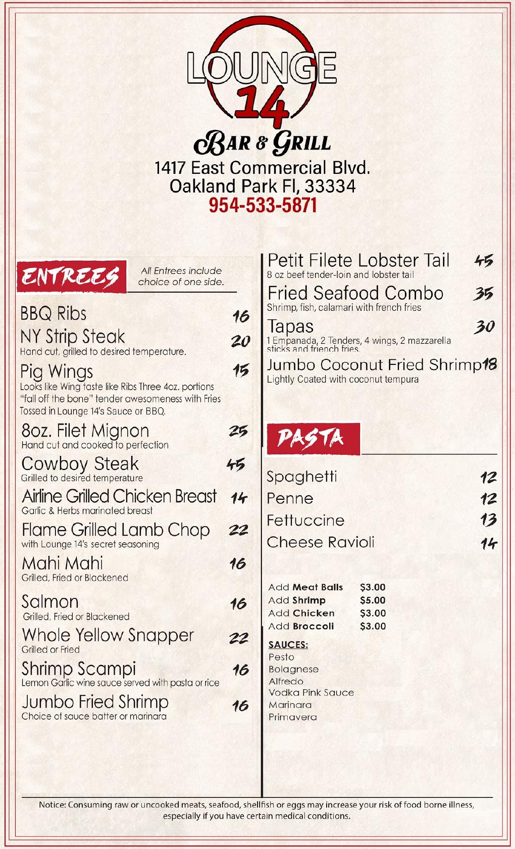 Menu at Lounge 14 Bar and Grill, Fort Lauderdale