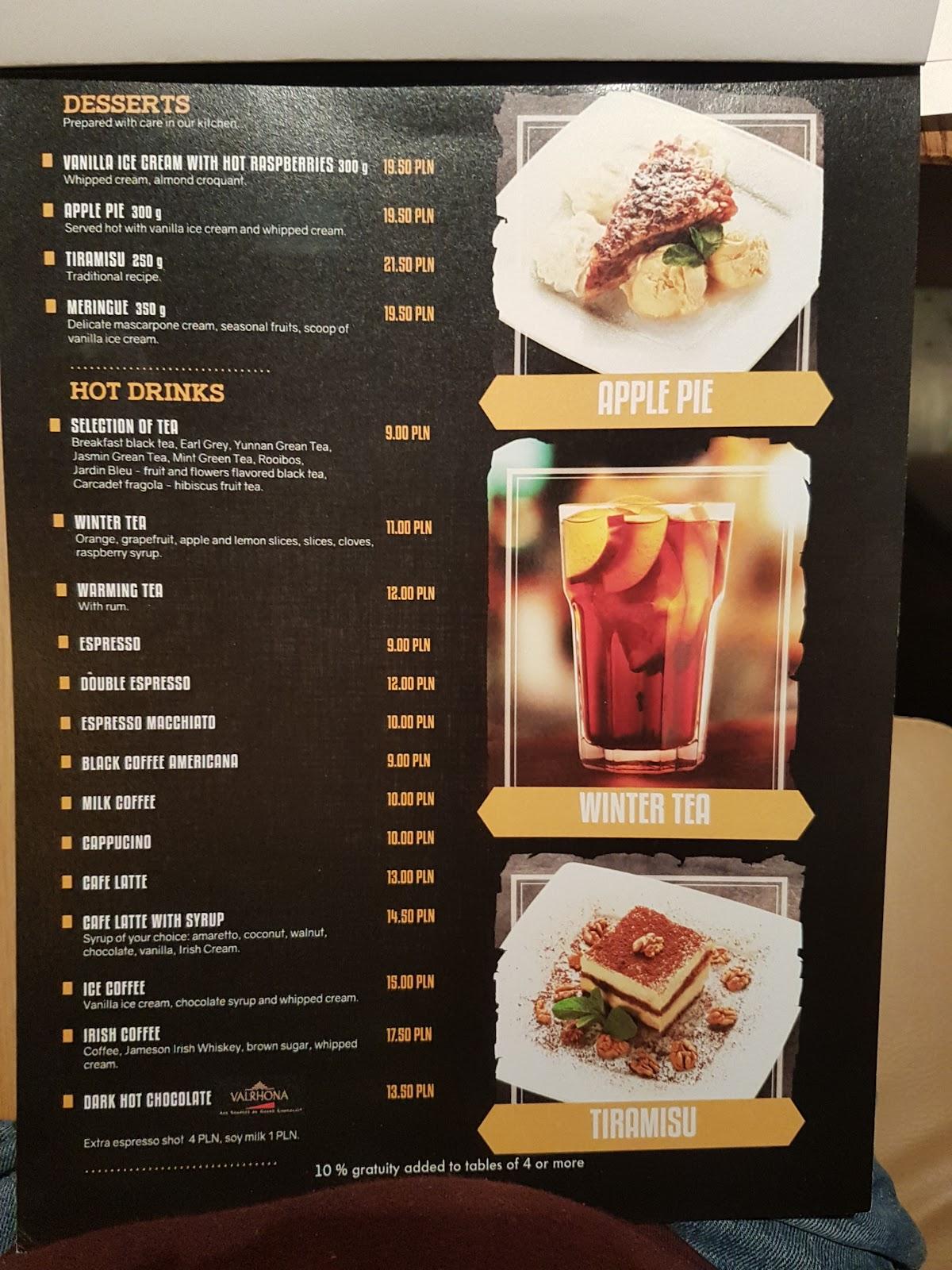Menu at Street Restauracja restaurant, Warsaw, al. Jerozolimskie 179