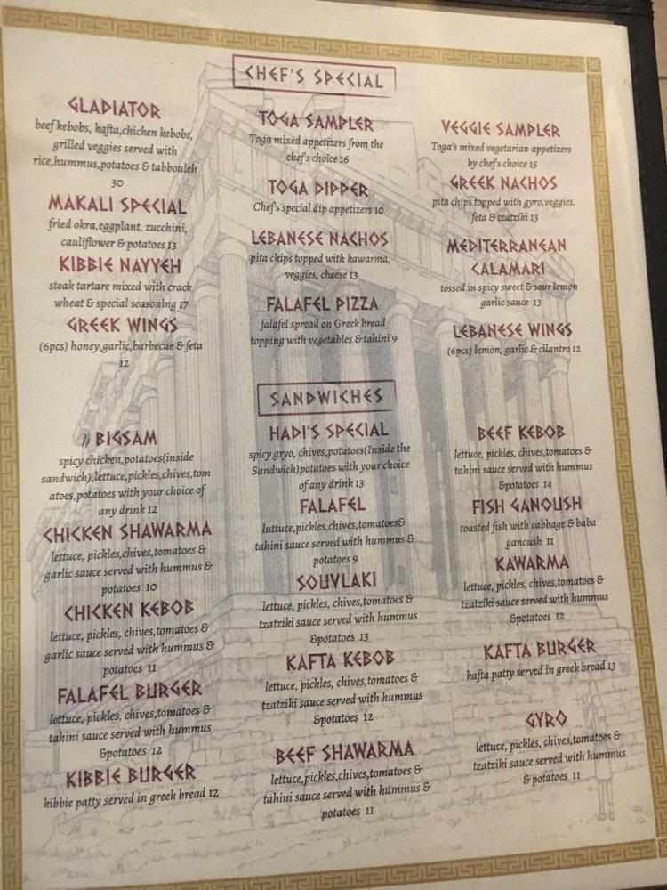 Menu at Toga Grill restaurant, Lake Charles