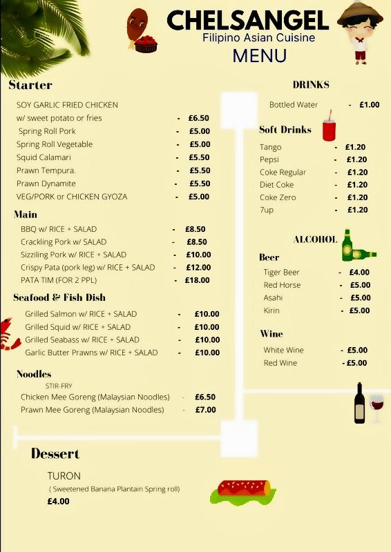 Menu at ChelsAngel Filipino Cuisine restaurant, London