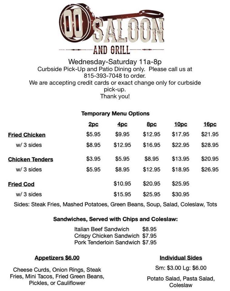 Menu at Double-O Saloon & Grill pub & bar, Monroe Center
