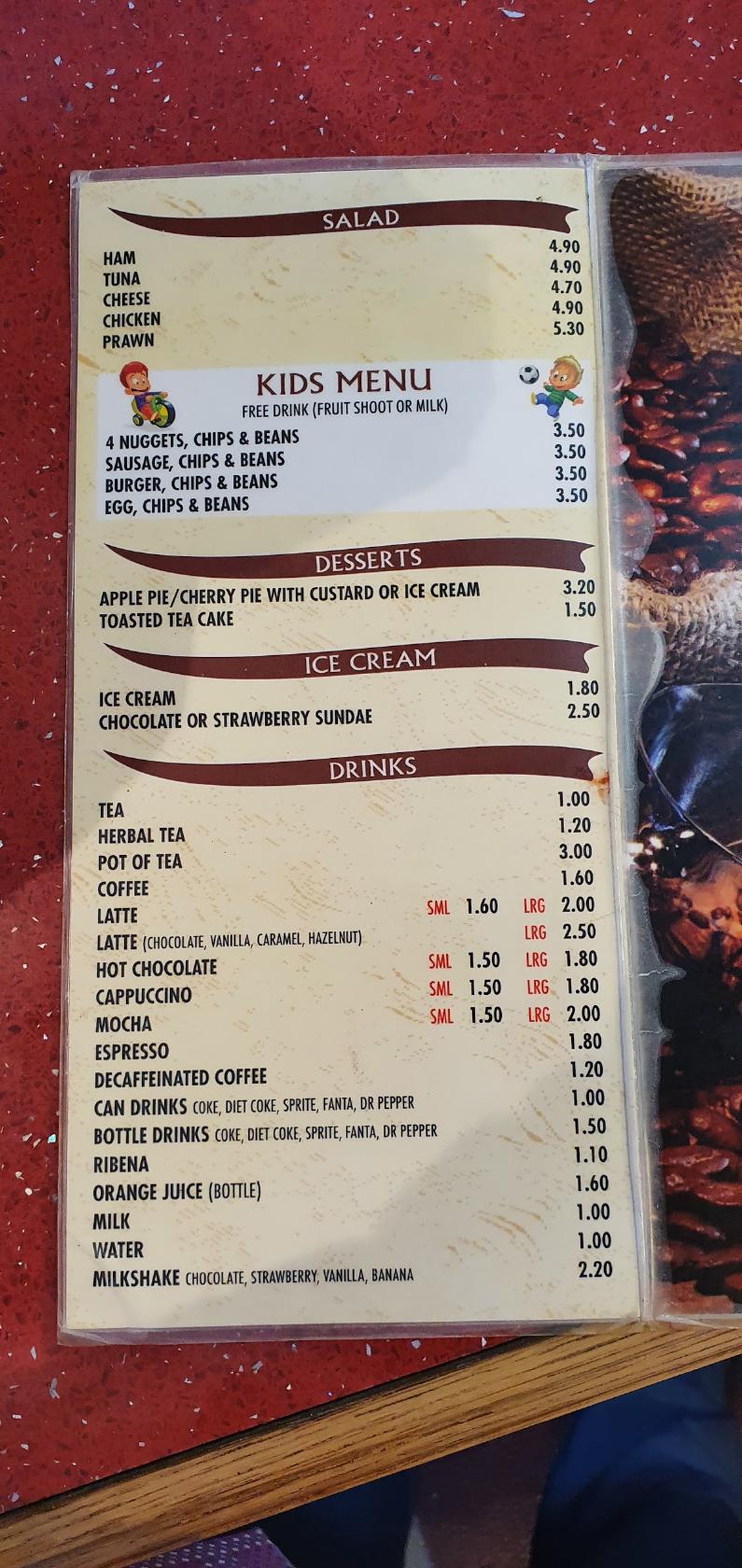 Menu at Falcon Cafe, Gillingham