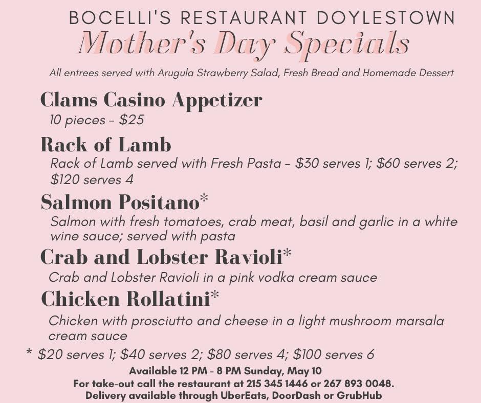 Menu at Bocelli's Restaurant, Doylestown
