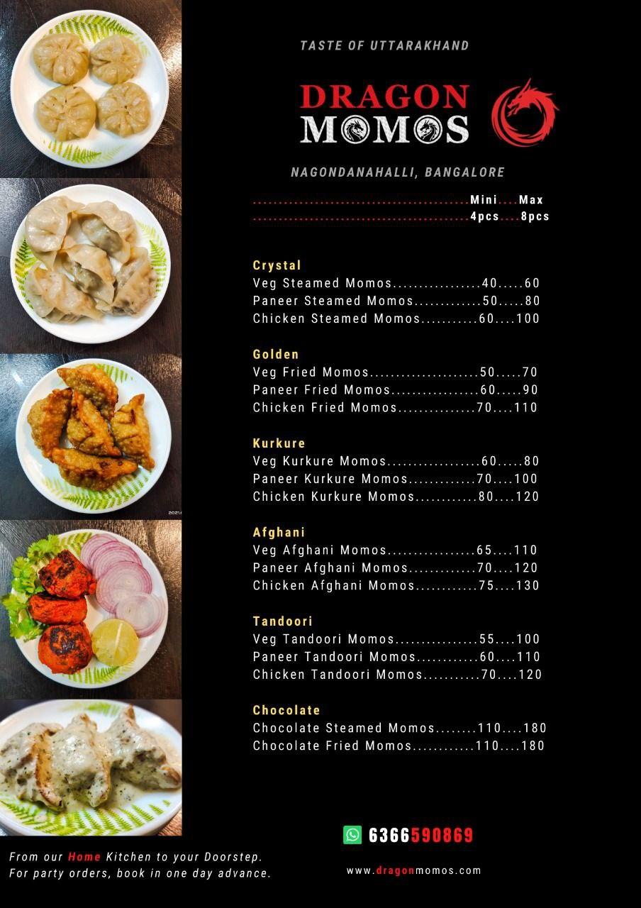 Menu at Dragon Momos, Bengaluru