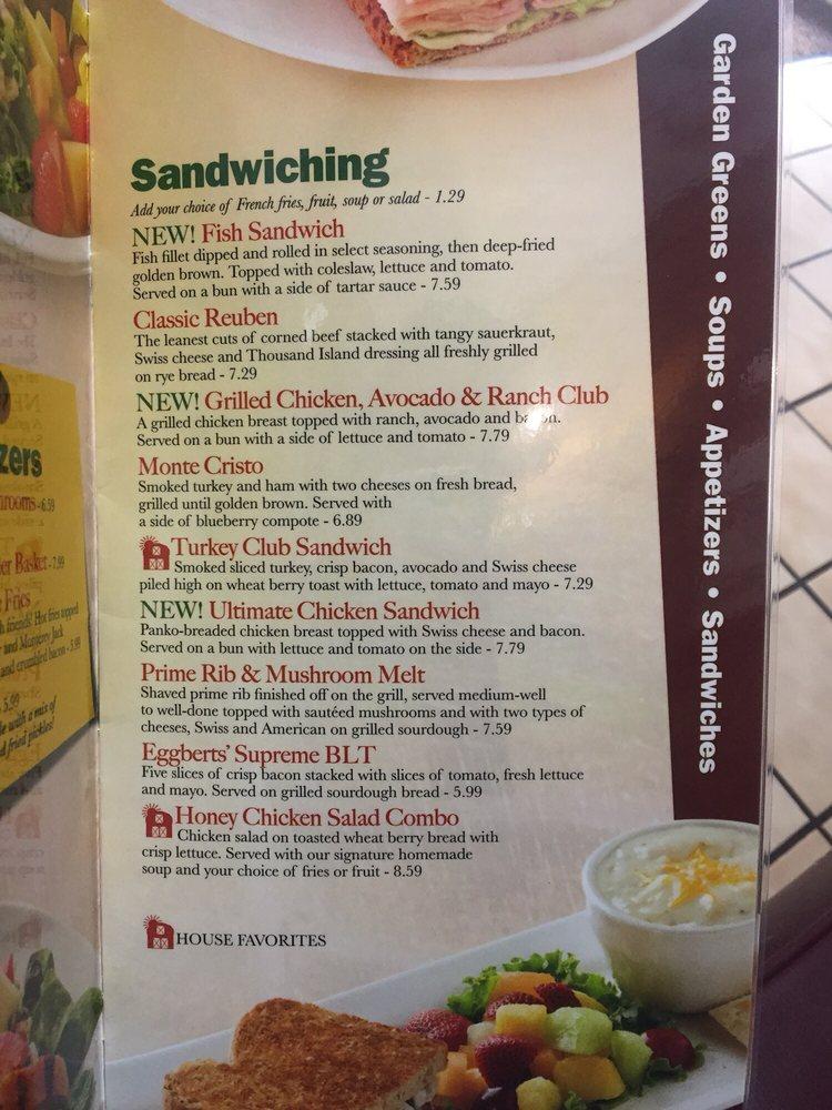Menu at Eggbert's restaurant, Claremore, 900 S Lynn Riggs Blvd