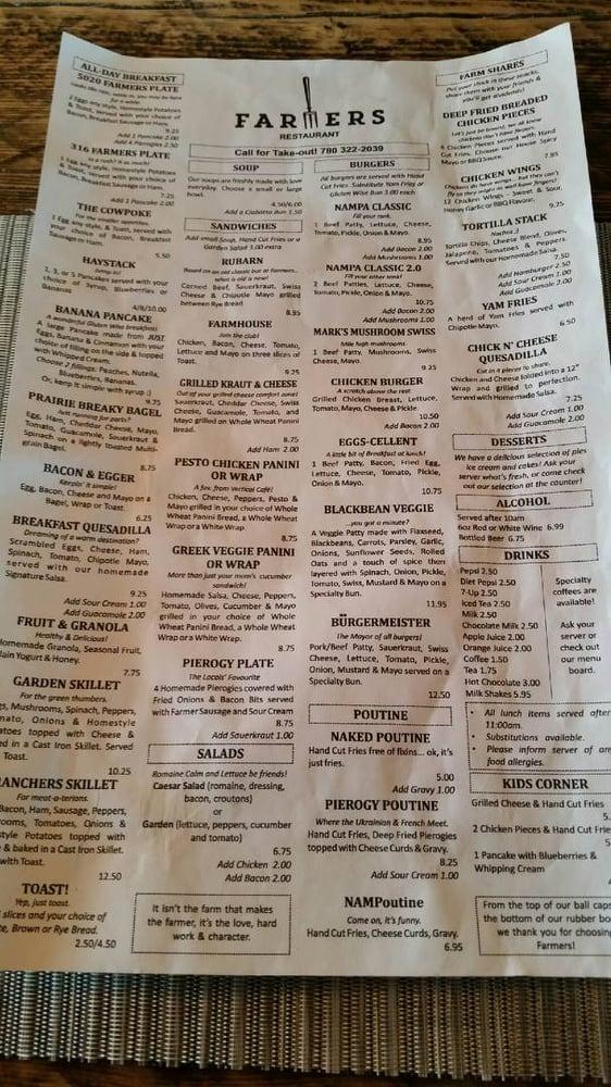 Menu at Farmers Restaurant, Nampa